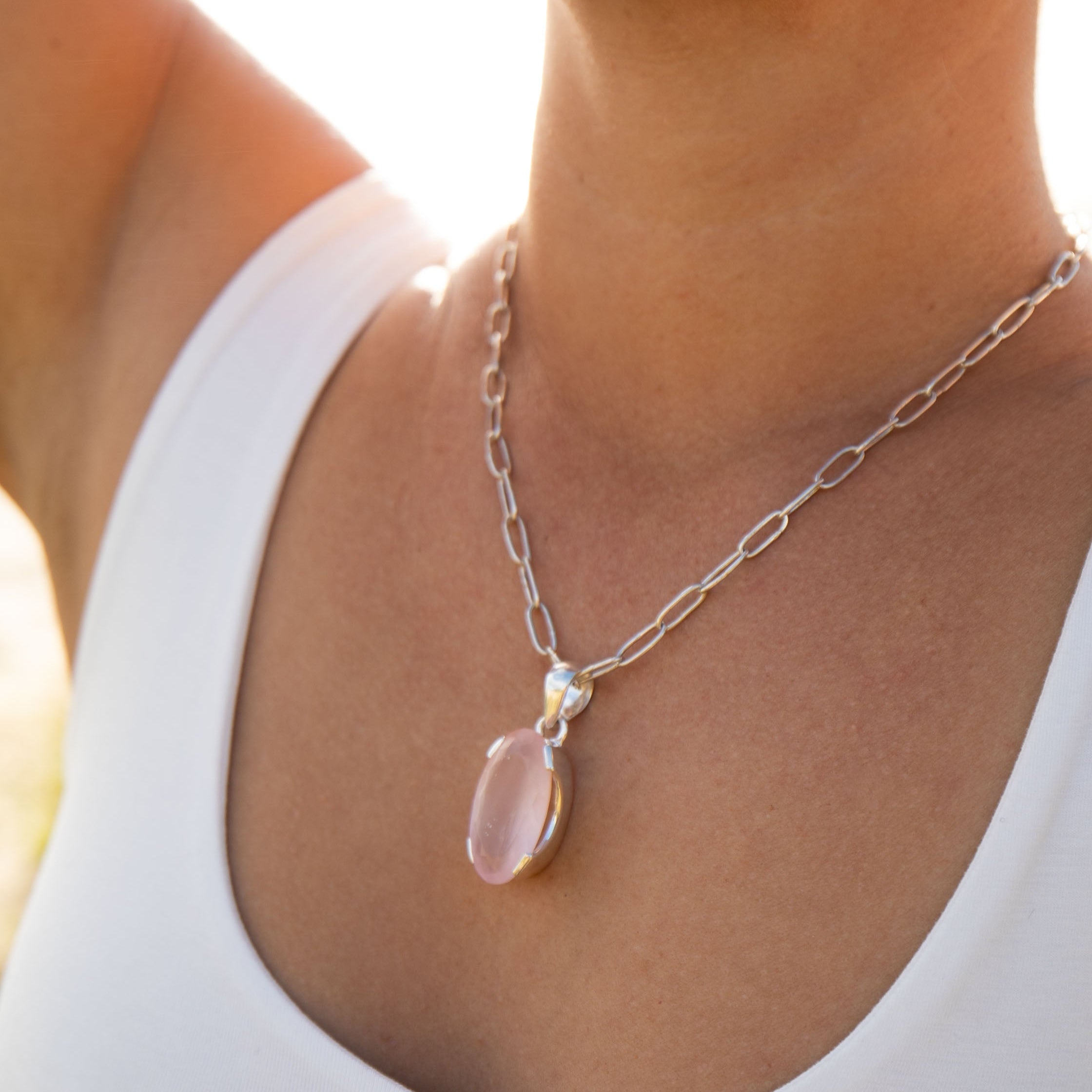 Faceted Rose Quartz Pendant set in Sterling Silver Setting – Juno Stone ...